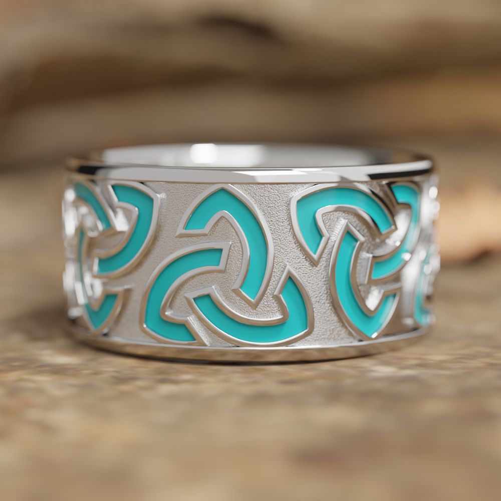 Wide Band Turquoise Sterling Silver Western Celtic Ring