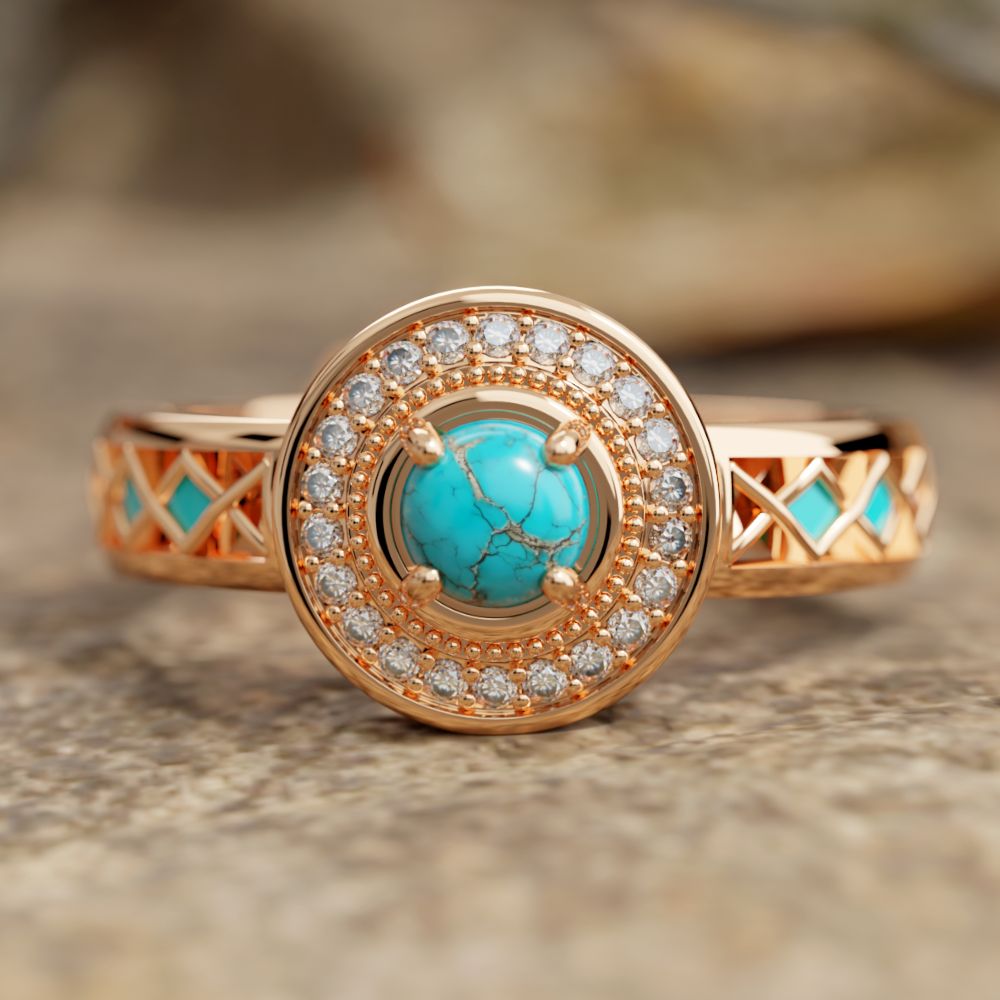 Round Turquoise Sterling Silver Western Birthstone Ring