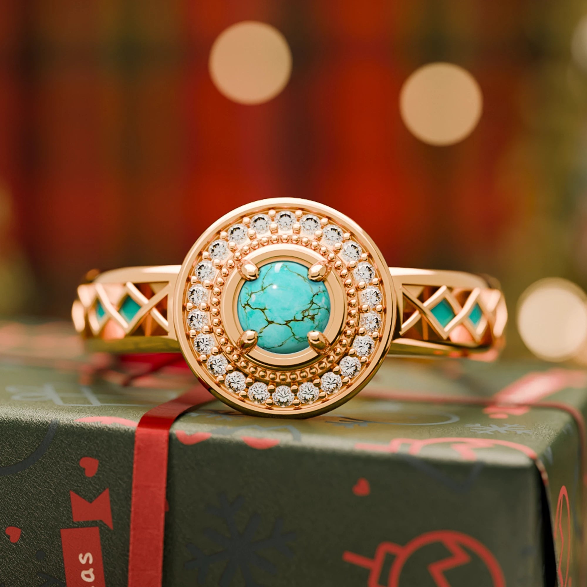 Round Turquoise Sterling Silver Western Birthstone Ring