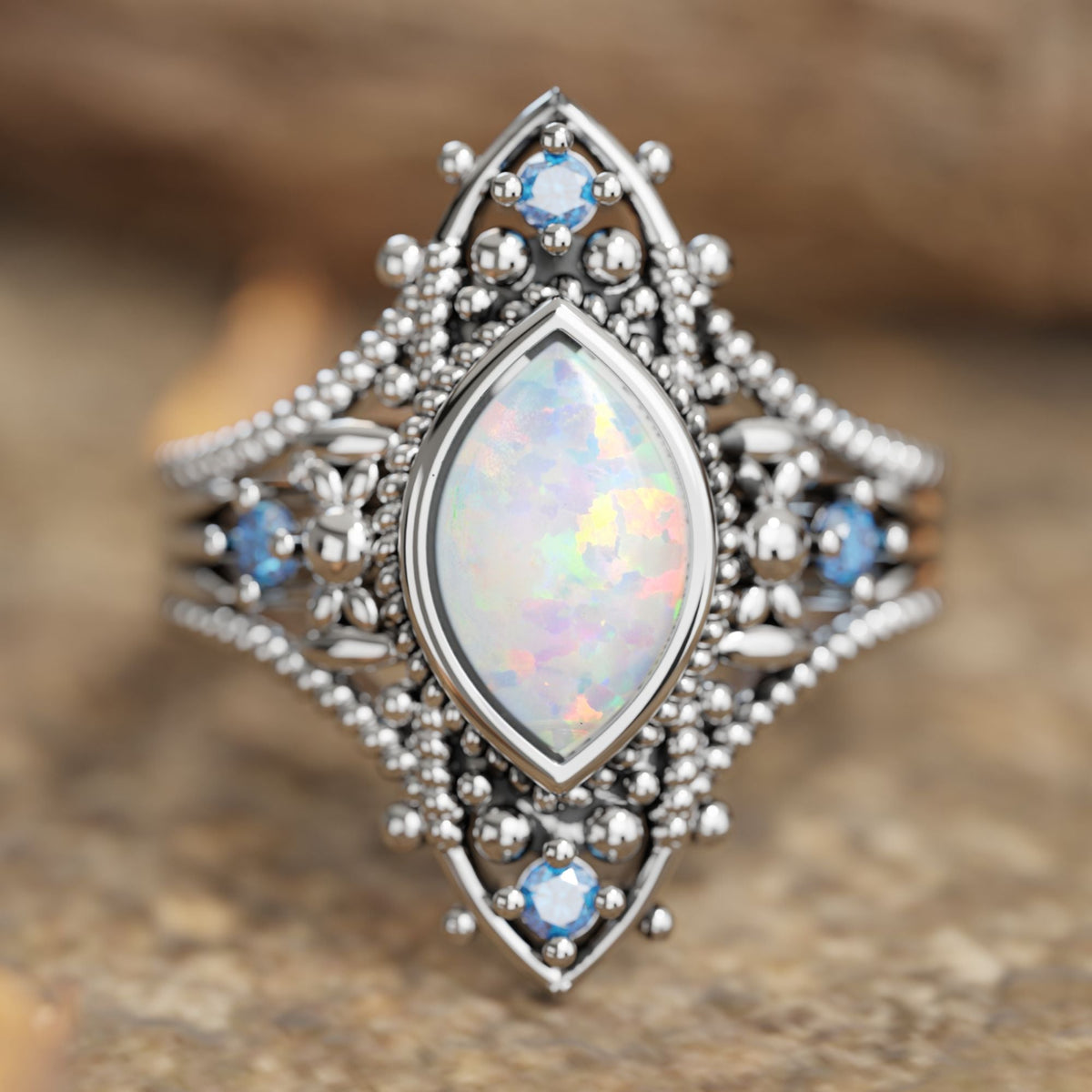 Marquise Opal Sterling Silver Western Vintage Ring